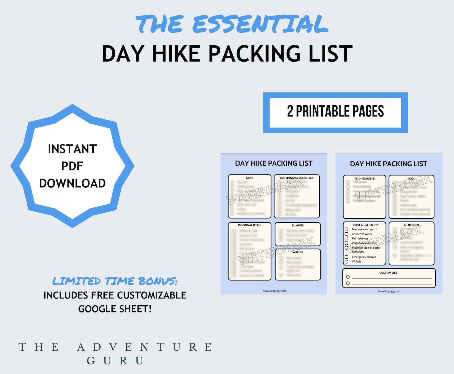 Day Hike Packing List Printable - Instant Download, Hiking, Packing ...