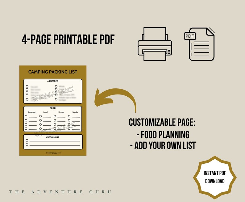 Camping Trip Packing List Printable | Instant Download, Printable ...