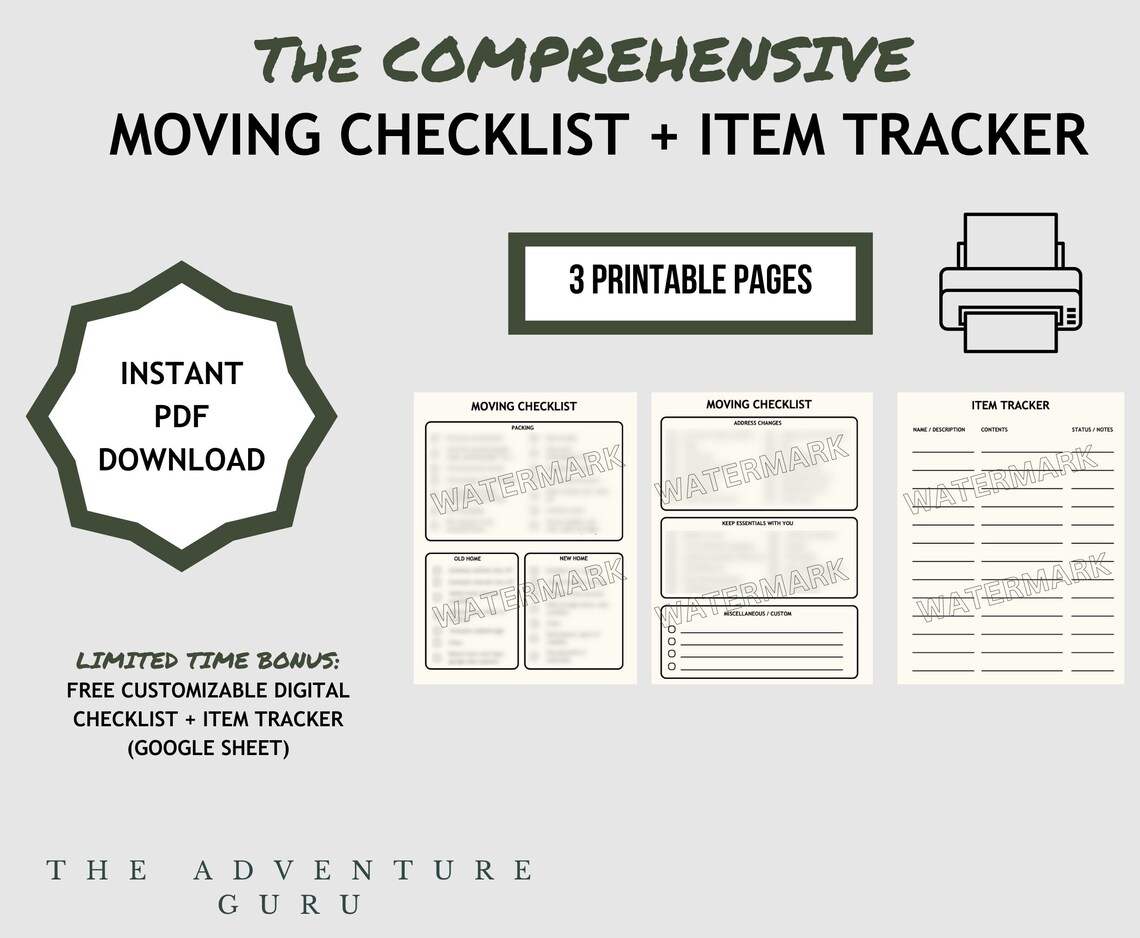 Moving Checklist Printable - Instant Download, Packing List, Moving ...