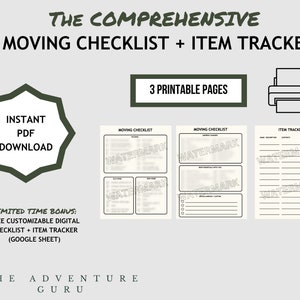 Moving Checklist Printable - Instant Download, Packing List, Moving ...
