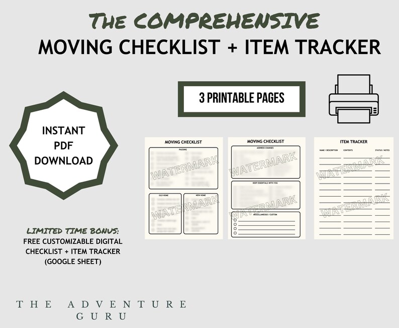 Moving Checklist Printable - Instant Download, Packing List, Moving Planner Organizer, Moving ...