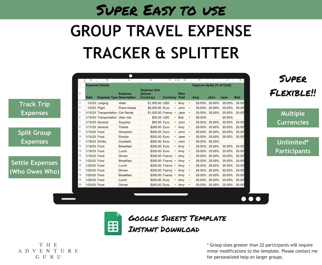 Group Travel Expense Tracker Splitter | Google Template | Instant Download | Vacation ...