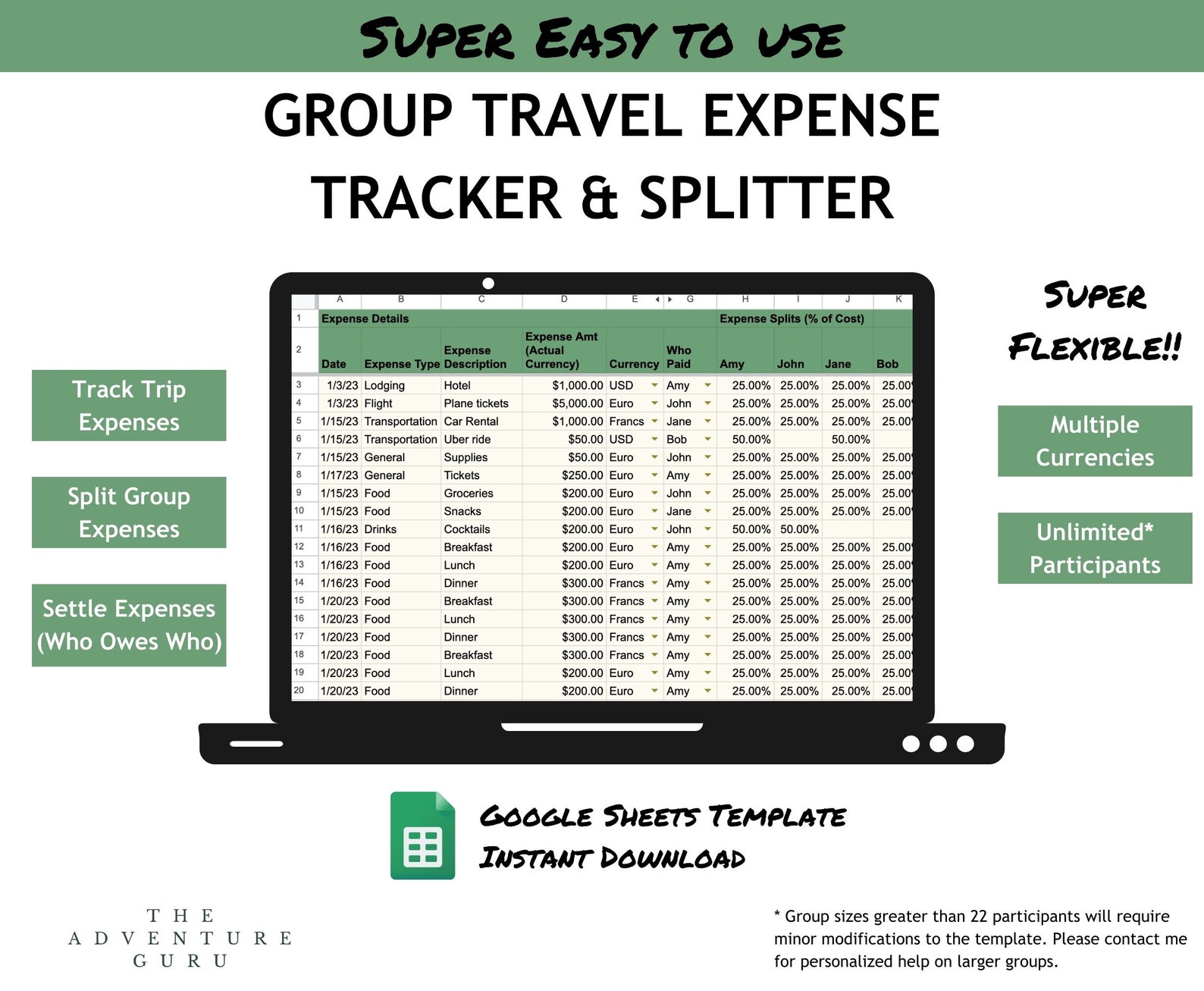 Group Travel Expense Tracker Splitter | Google Template | Instant ...