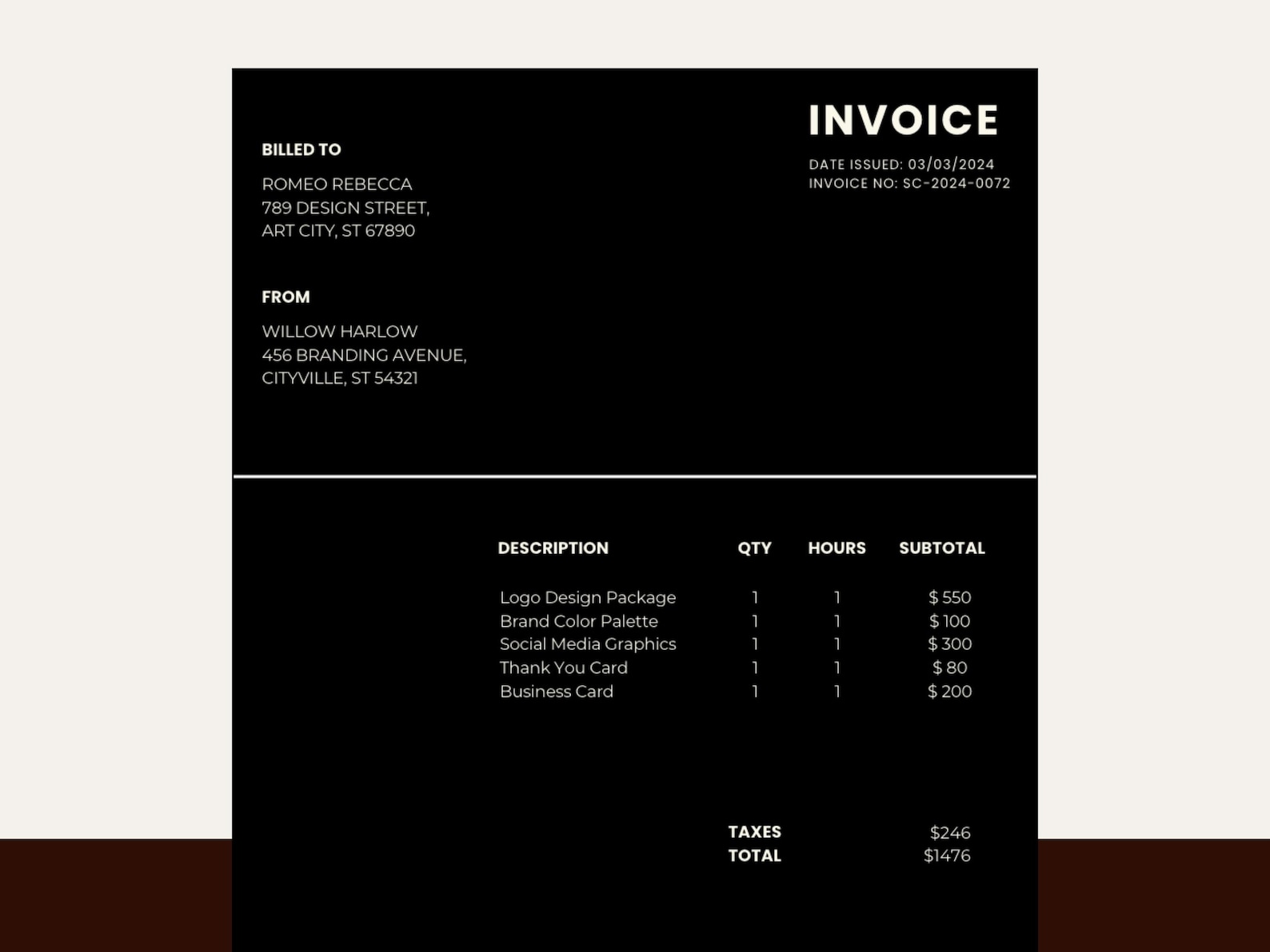 Minimalist Business Invoice - Printable Black Neutral Template - Etsy