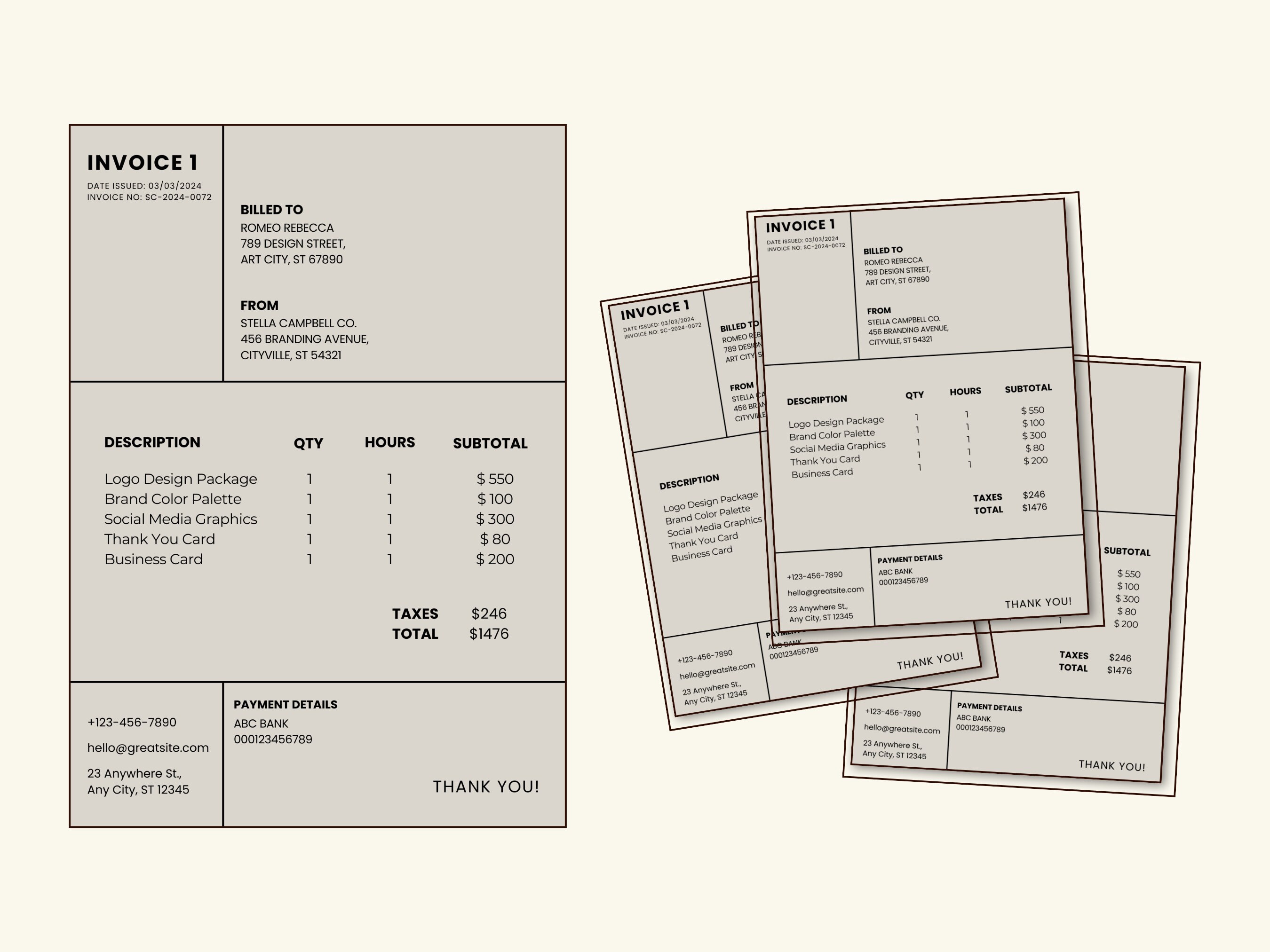Neutral Minimalist Editable Invoice Receipt - Etsy