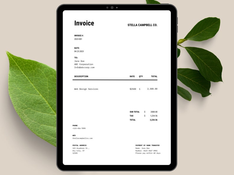 Minimalistic Invoice Template - Etsy