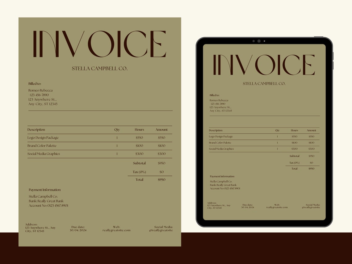 Neutral Minimalist Editable Invoice Receipt - Etsy