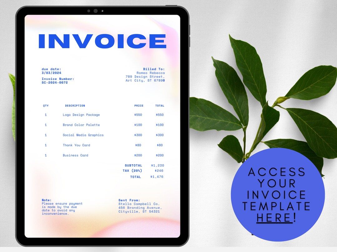 Minimalist Bright Invoice Template for Small Business Owners - Etsy