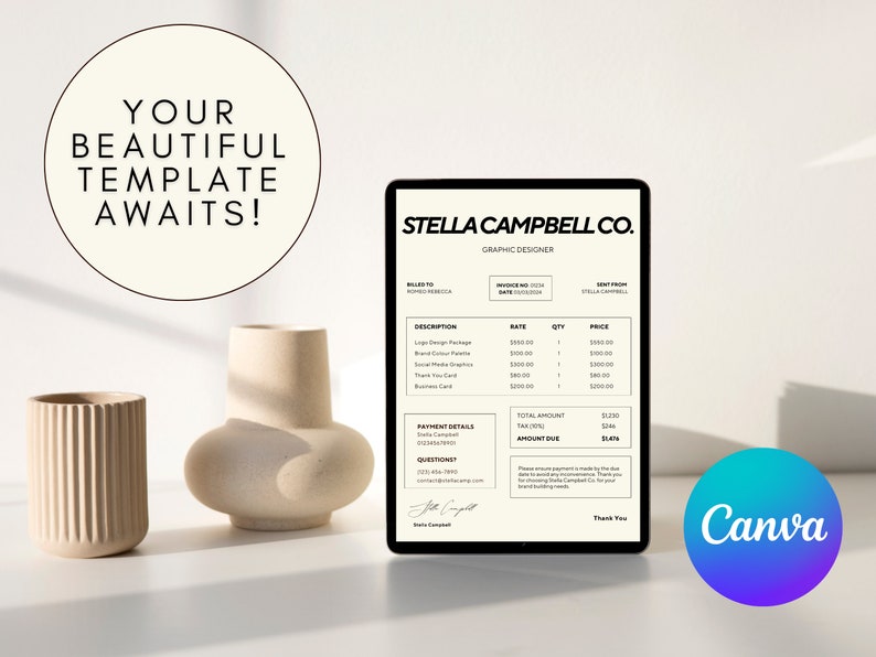 Freelancer Billing Receipt - Digital Small Business Invoice for Brand ...