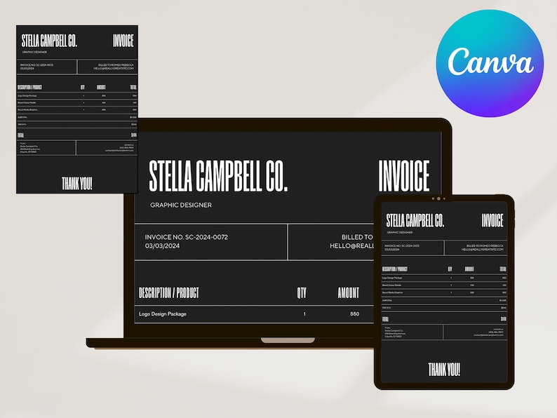 Freelancer Billing Template - Editable Invoice for Graphic Designer ...