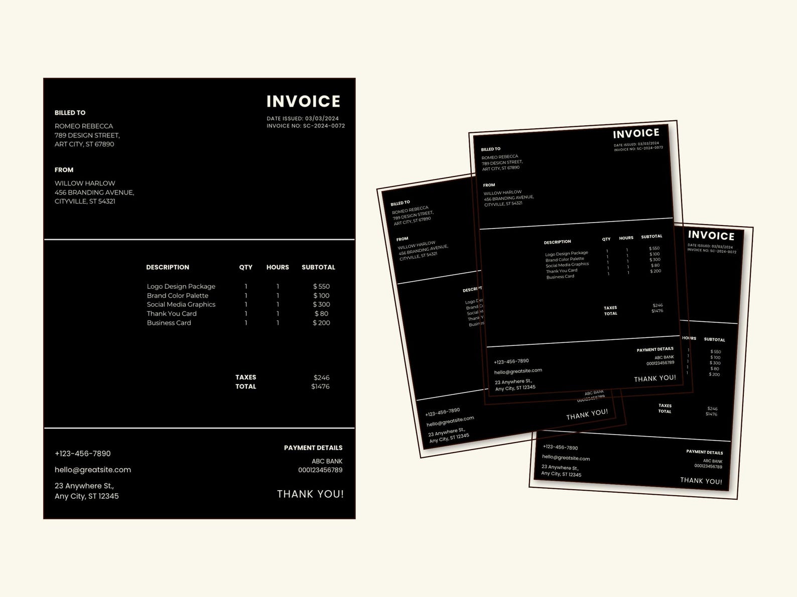 Minimalist Business Invoice - Printable Black Neutral Template - Etsy