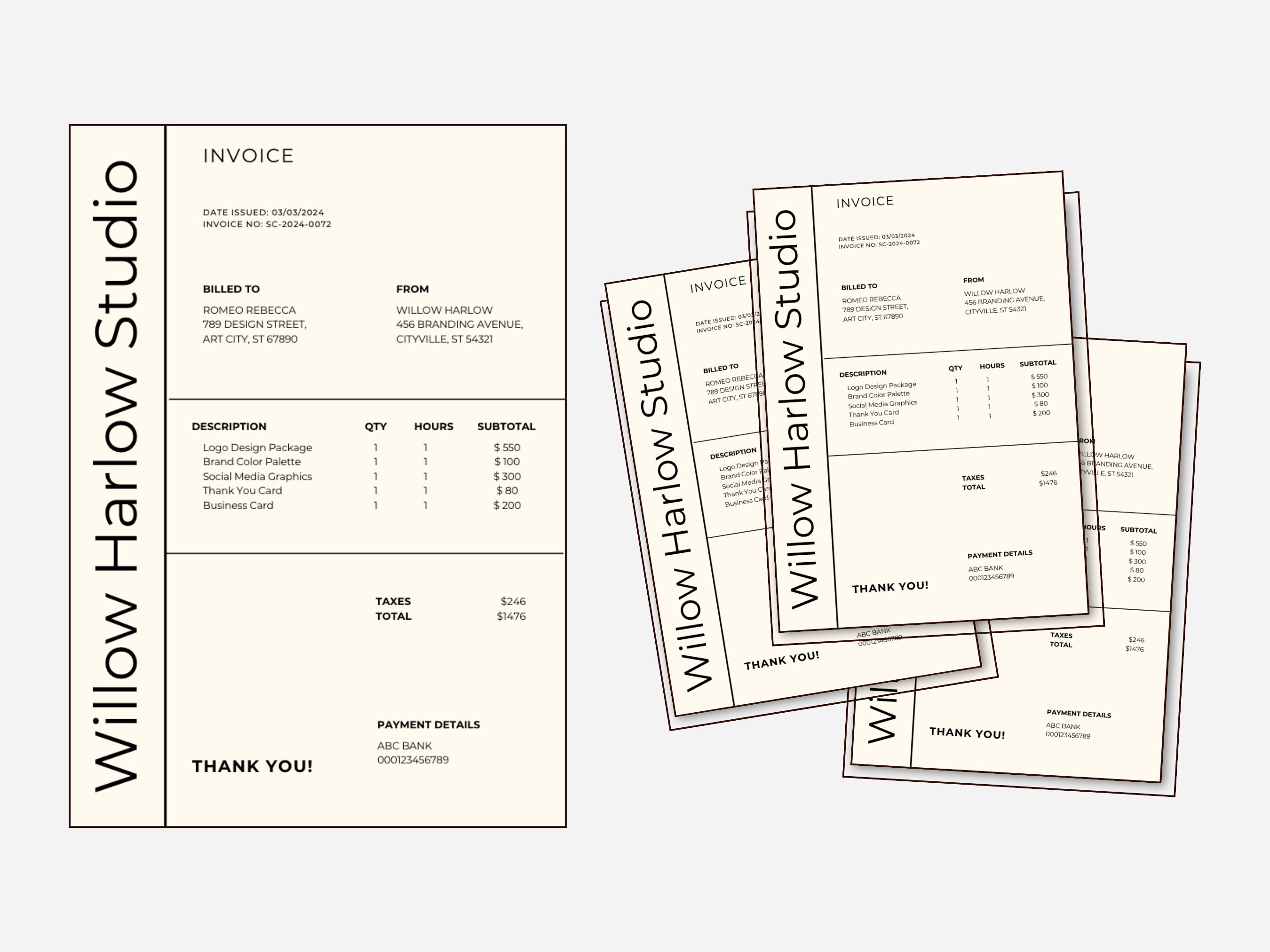 Neutral Minimalist Editable Invoice Receipt for Brand Designers ...