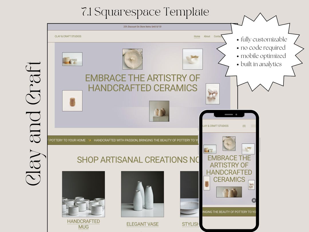 Squarespace 7.1 Template: Pottery & Ceramics Ecommerce Website - Etsy
