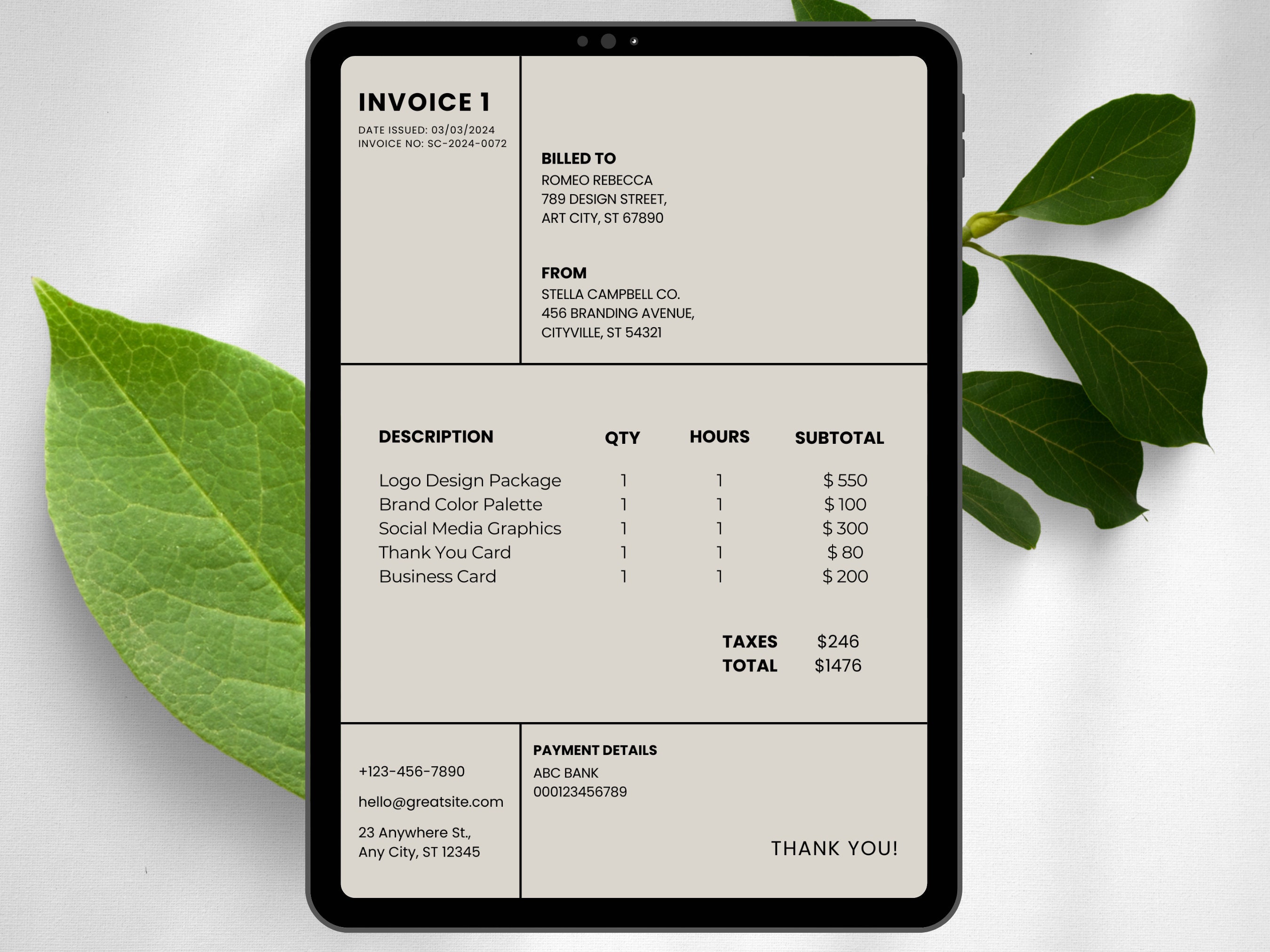 Neutral Minimalist Editable Invoice Receipt - Etsy