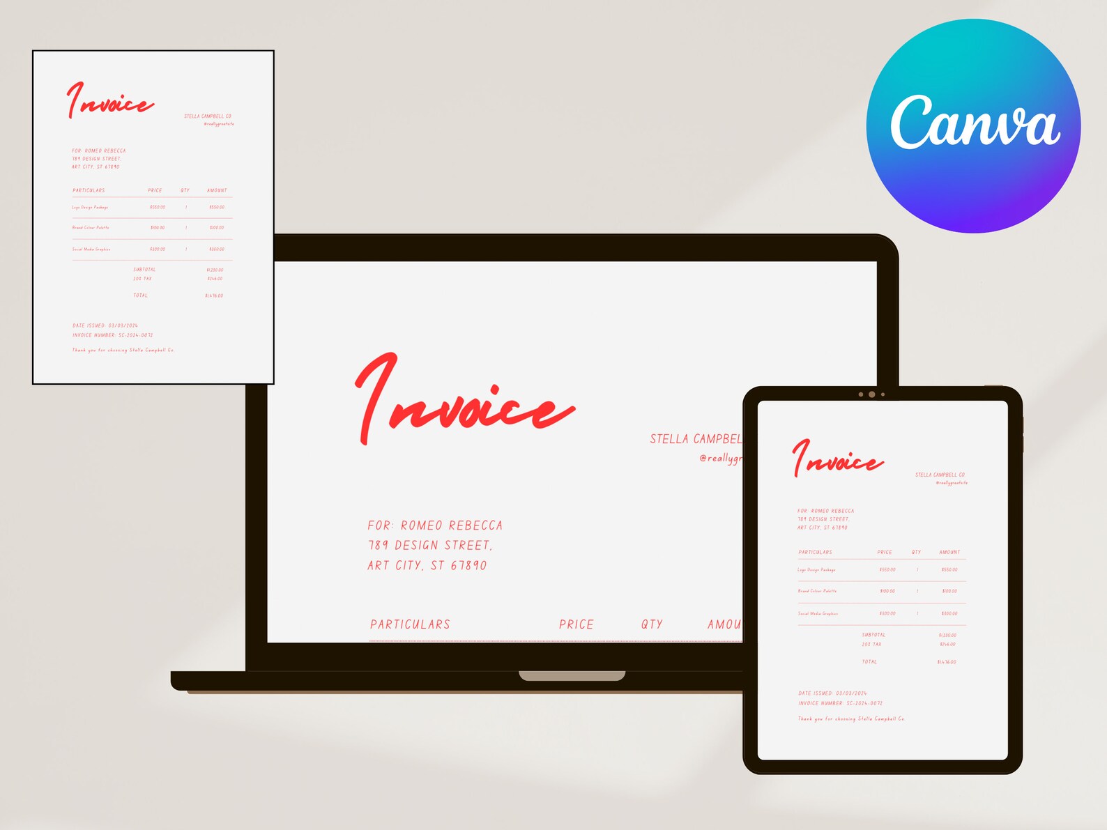 Modern Art Deco Freelancer Billing Invoice Template - Etsy