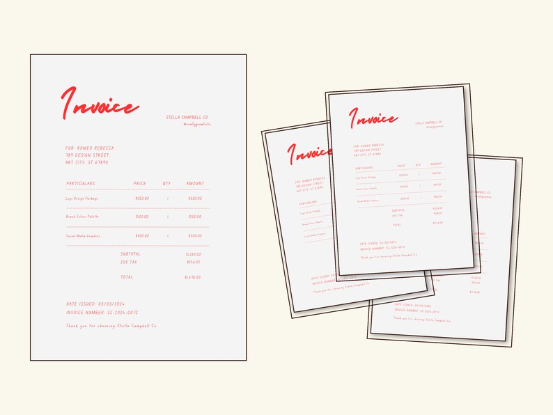 Modern Art Deco Freelancer Billing Invoice Template - Etsy