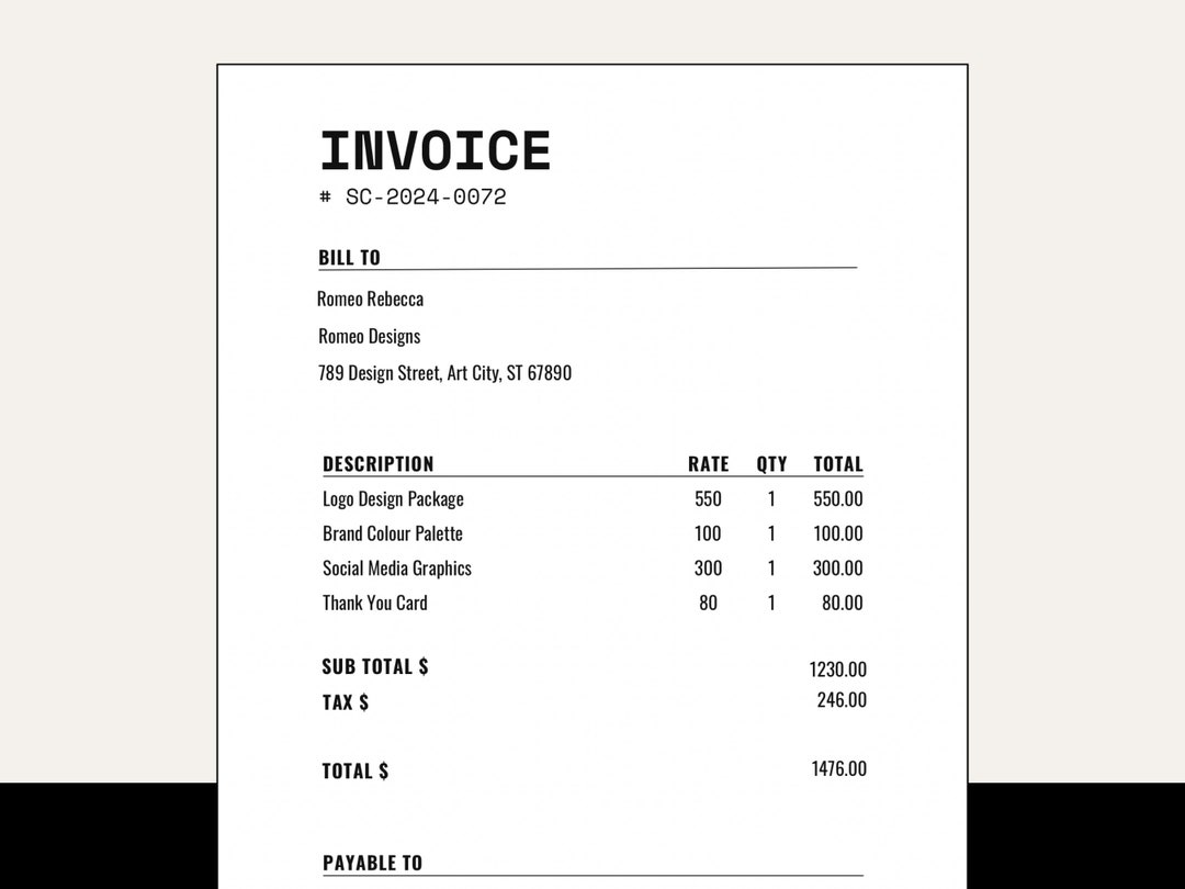 Printable Billing Template - Custom Business Invoice - Etsy