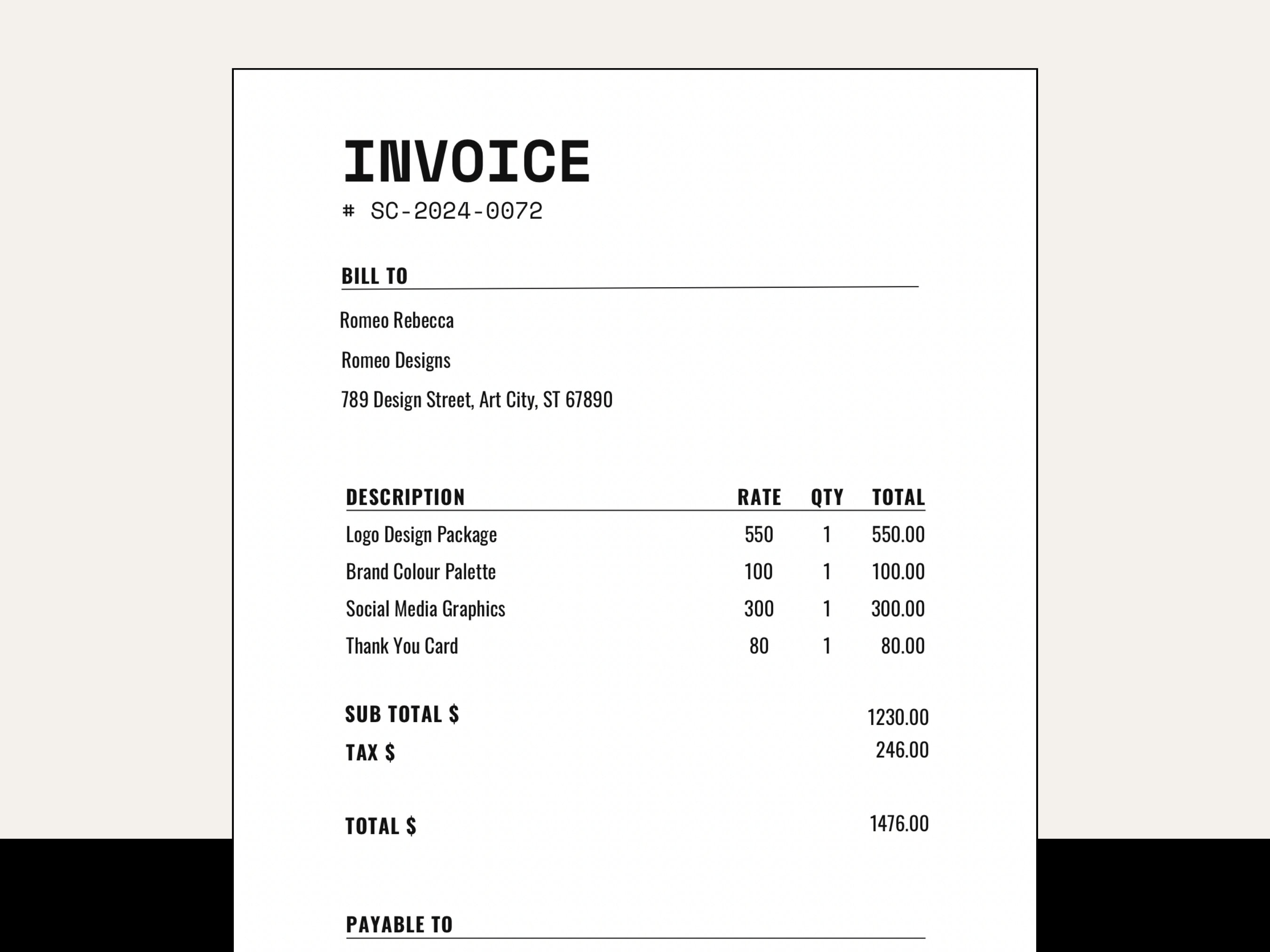 Printable Billing Template - Custom Business Invoice - Etsy