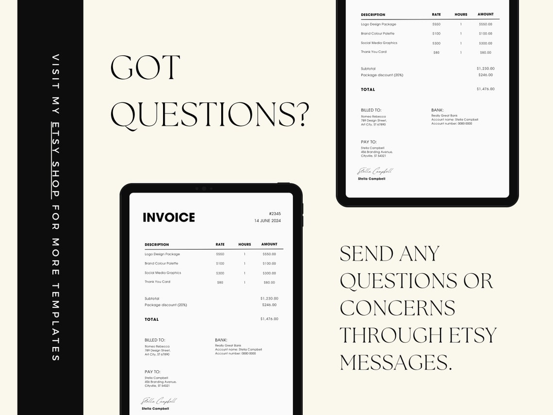 Minimalist Invoice Template - Editable Billing Form for Freelancers - Etsy
