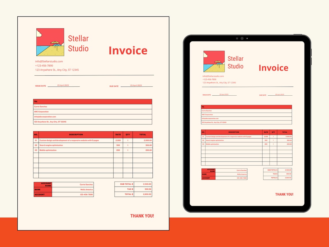 Detailed Creative & Customizable Invoice Template for Illustrators ...
