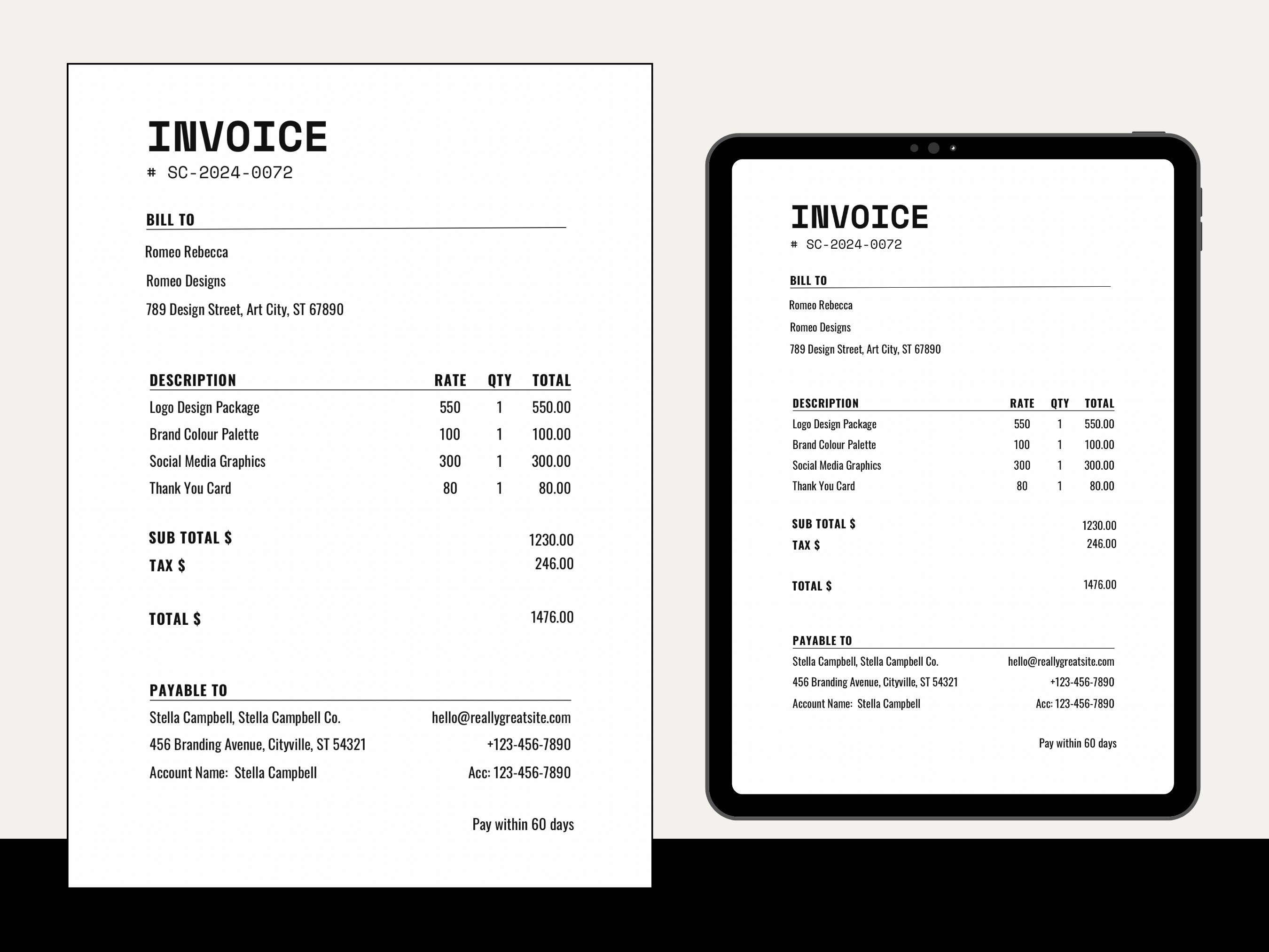 Printable Billing Template - Custom Business Invoice - Etsy