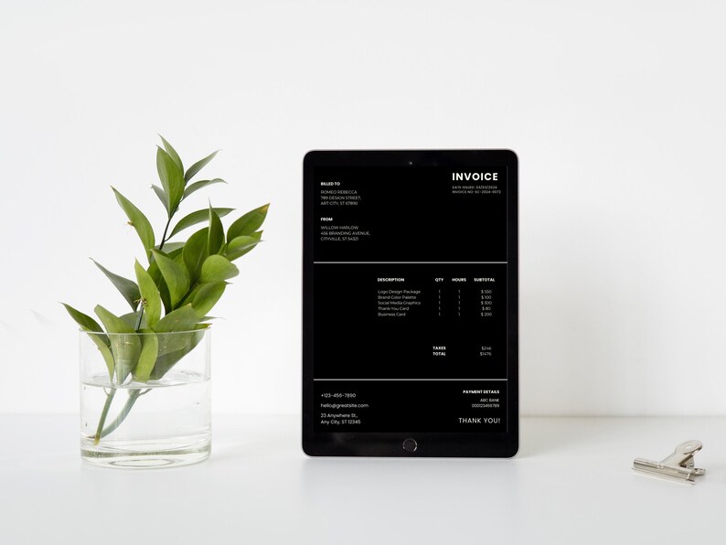 Minimalist Business Invoice - Printable Black Neutral Template - Etsy