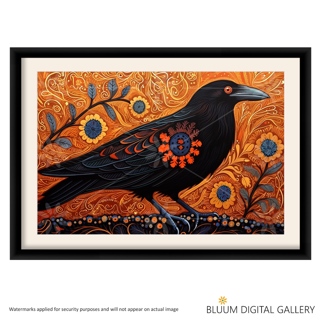 Magical Raven Folk Art Printable Wall Art Home Decor as a - Etsy