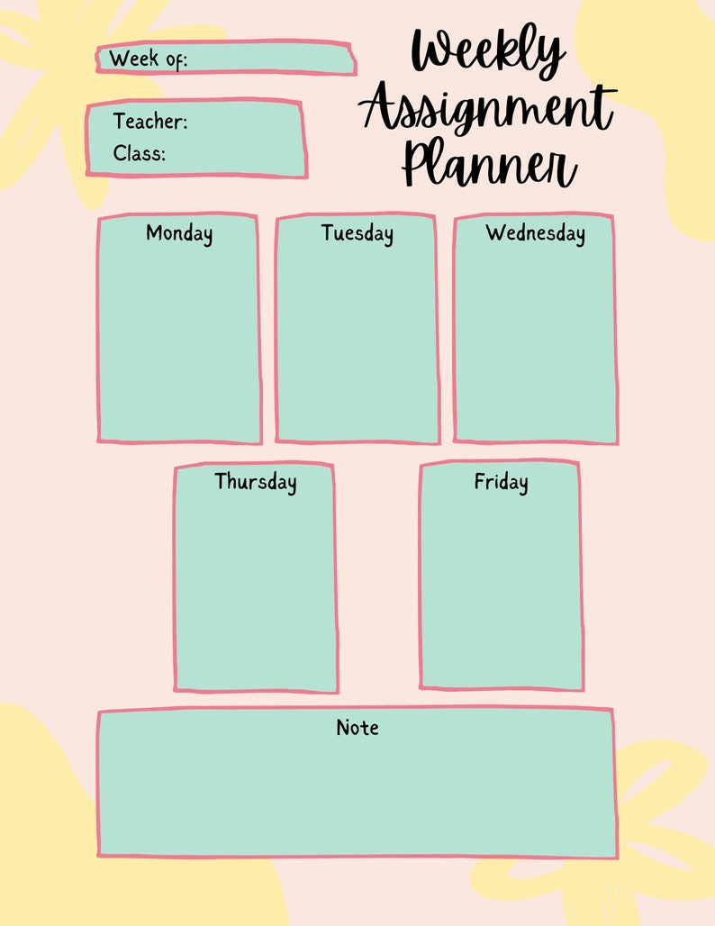 Teacher Weekly Assignment Planner - Etsy