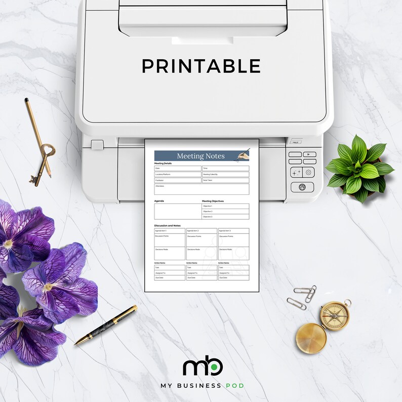 Meeting Notes, Meetings Record, Form, Sheet, Agenda, Actionable Tasks ...