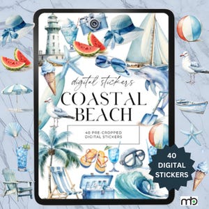Beach Digital Stickers, Coastal Digital Stickers, Sun, Sea and Surf ...