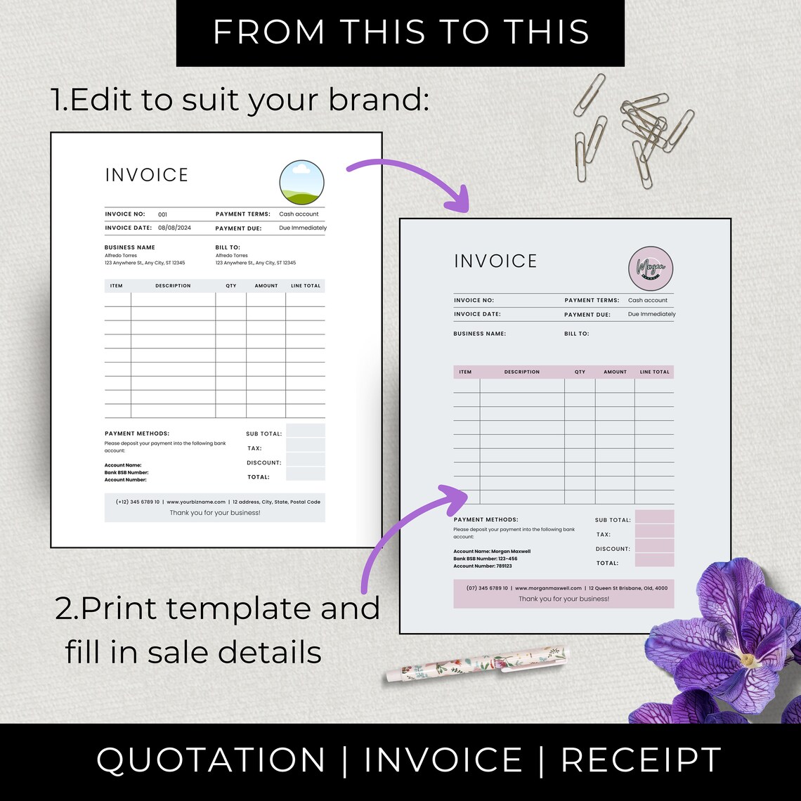 Editable Business Forms, Quotation Invoice Receipt, Small Business ...