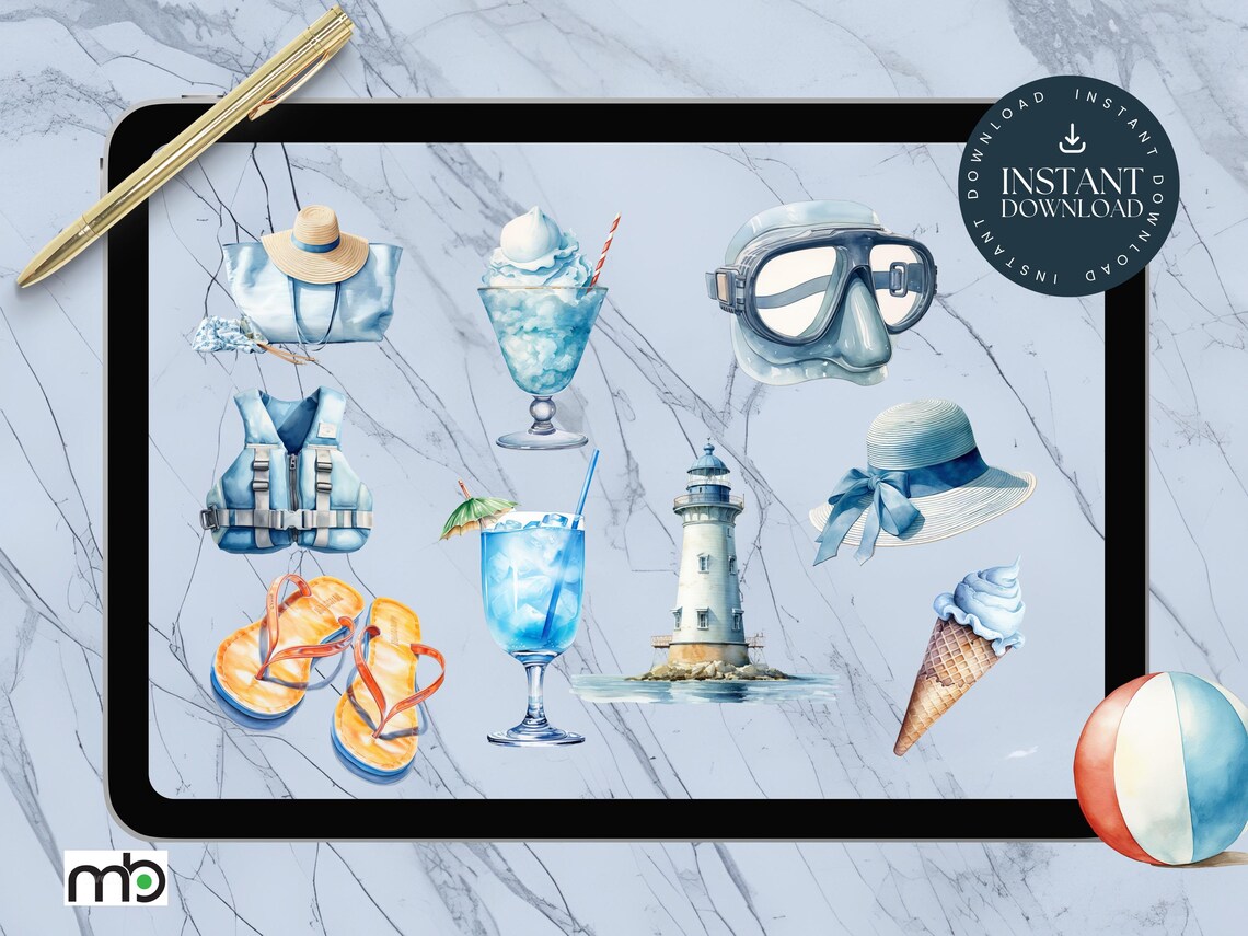 Beach Digital Stickers, Coastal Digital Stickers, Sun, Sea and Surf ...