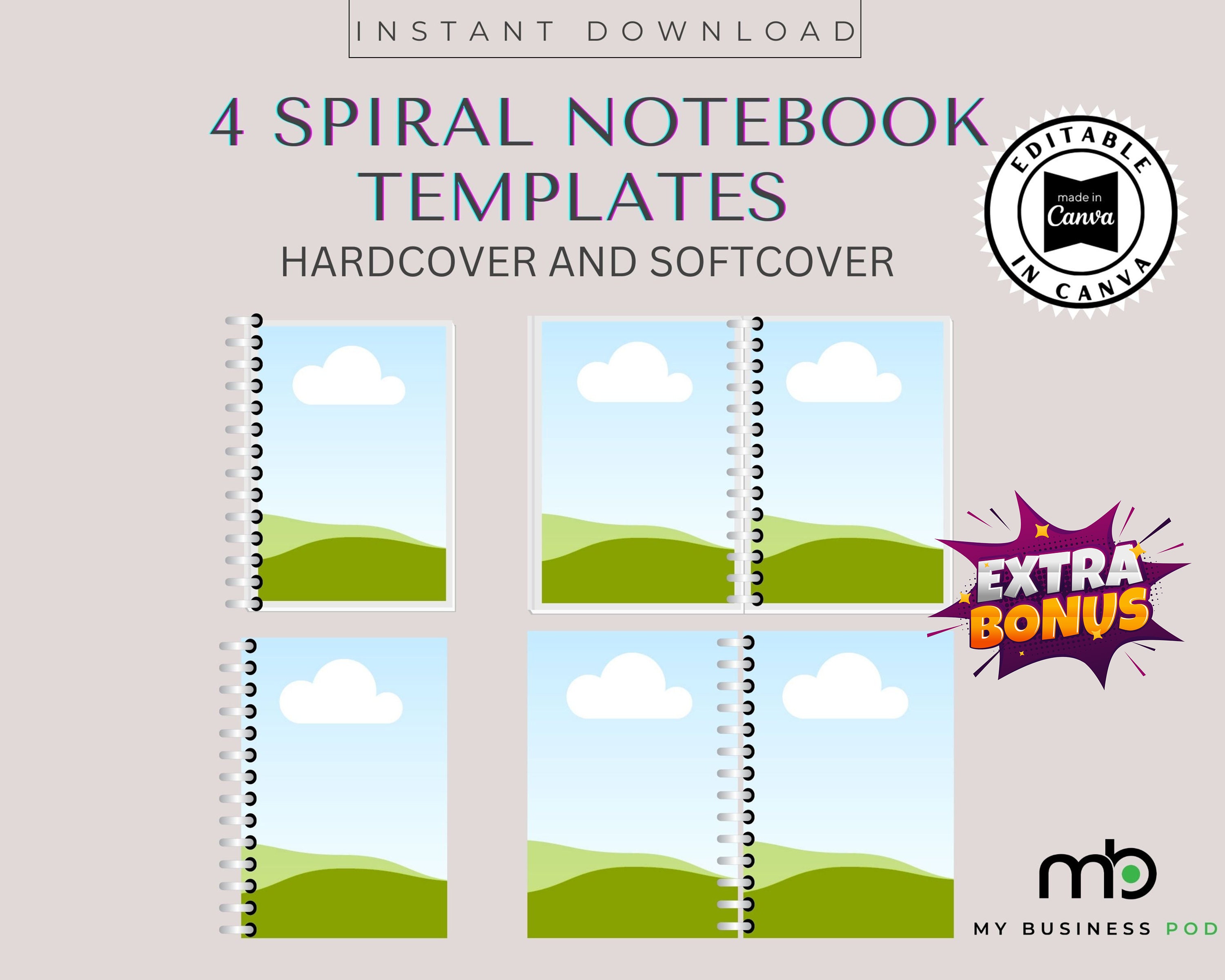 Notebook Template, Spiral Notebook Template, Hardcover Notebook ...