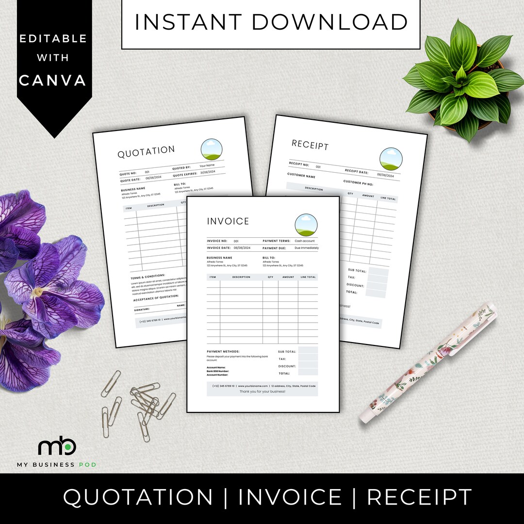 Editable Business Forms, Quotation Invoice Receipt, Small Business ...