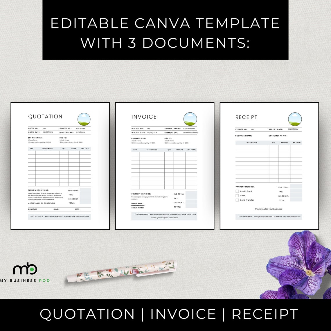 Editable Business Forms, Quotation Invoice Receipt, Small Business ...
