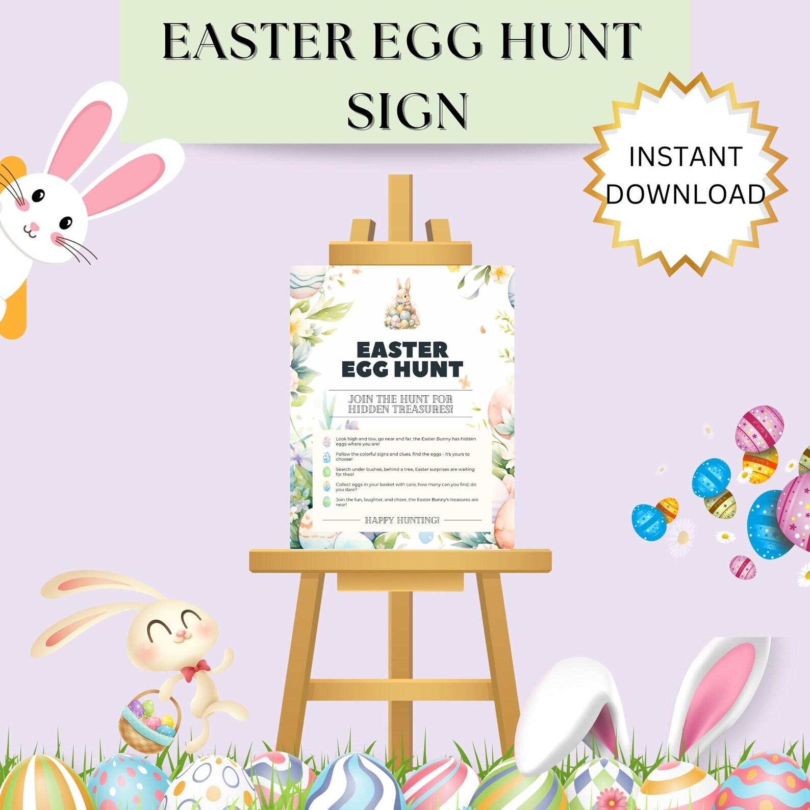 Easter Egg Hunt Sign, Easter Yard Sign, Printable Easter Sign, Easter ...