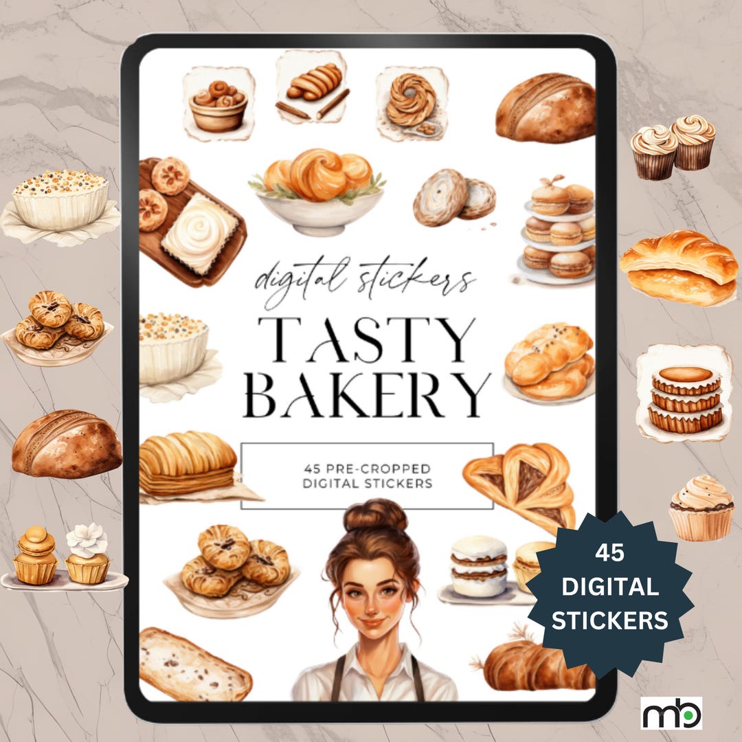 Bakery Digital Stickers, Tasty Bakery, Baked Goods, Food, Cake, Bread ...