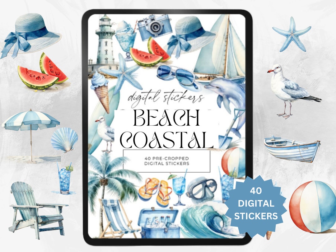Beach Digital Stickers, Coastal Digital Stickers, Sun, Sea and Surf ...