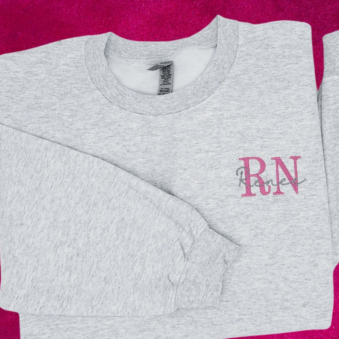 Custom Embroidered Registered Nurse Crewneck Sweatshirt With Credential ...