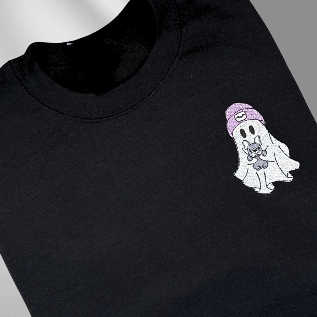 Ghost Holding Frenchie Halloween Design Custom Beanie Winter Wear ...
