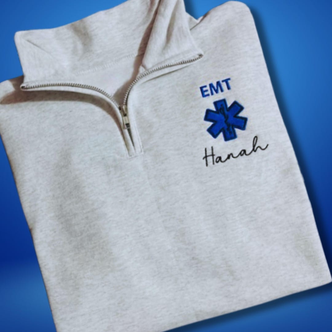 Custom Embroidered EMT Quarter Zip With Name for Paramedic Student ...