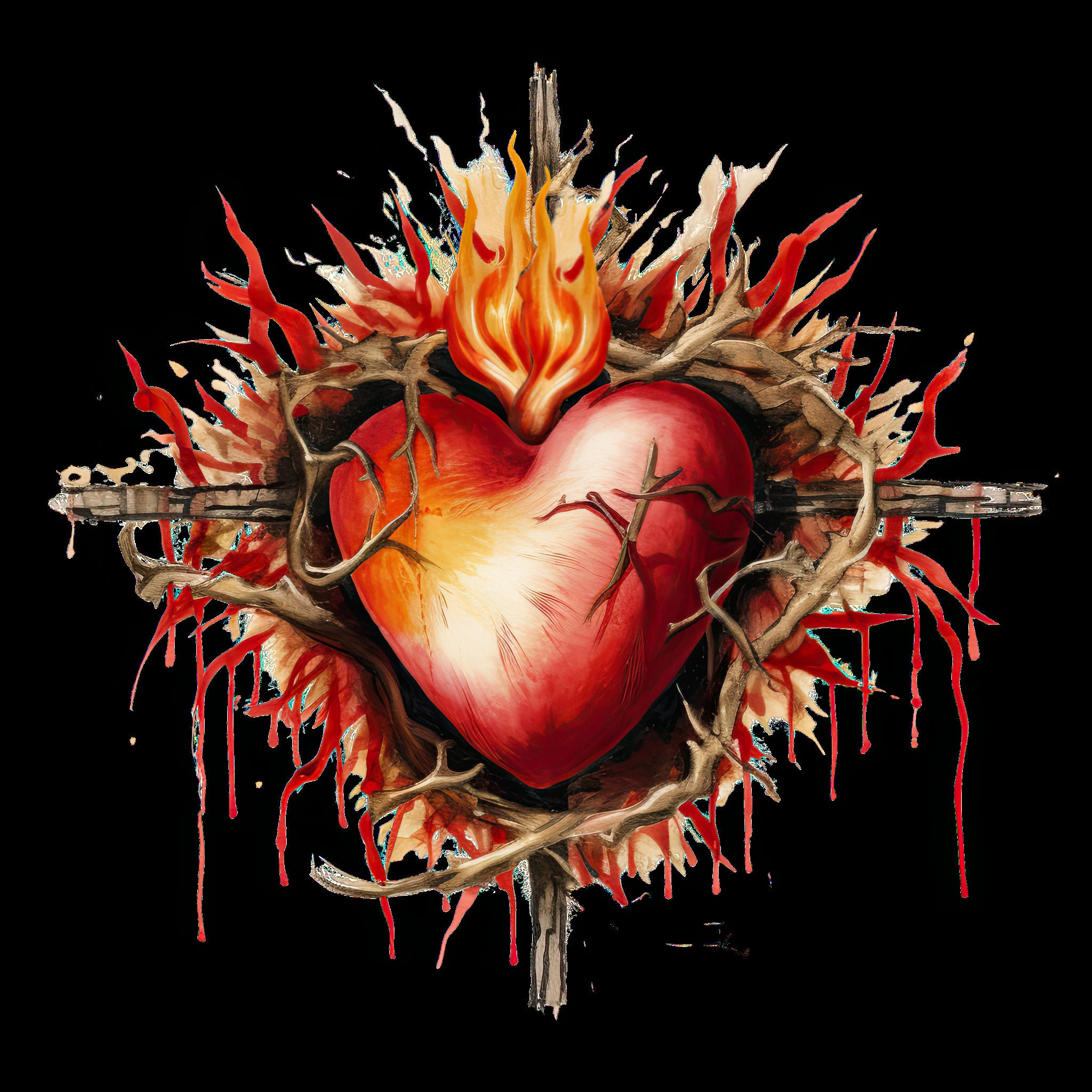 Sacred Heart of Jesus Christ, Crown of Thorns, on a Cross, Digital ...