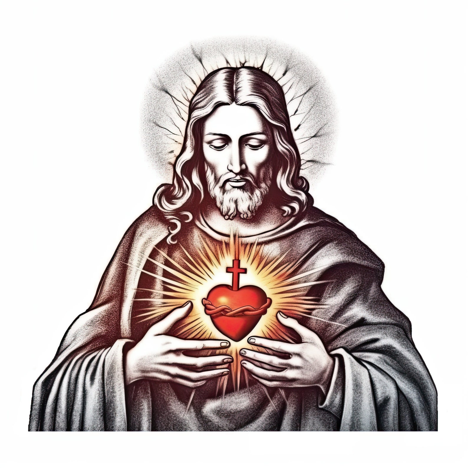Jesus Christ, Sacred Heart, Cross, Digital Download - Etsy