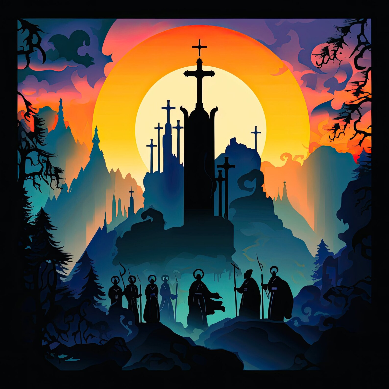 Bishops and Priests in Front of a Church/cathedral, Abstract Style ...