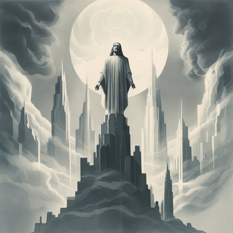 Futuristic City With Jesus Statue, Abstract, Digital Art - Etsy