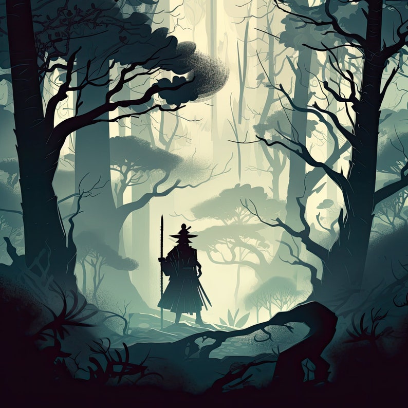Samurai in a Foggy Forest, Abstract Style, Scenic, Digital Download - Etsy