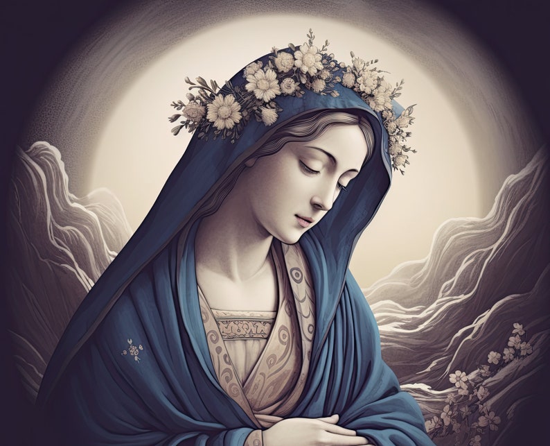 The Blessed Virgin Mary, Crown of Flowers, Digital Download, Catholic ...