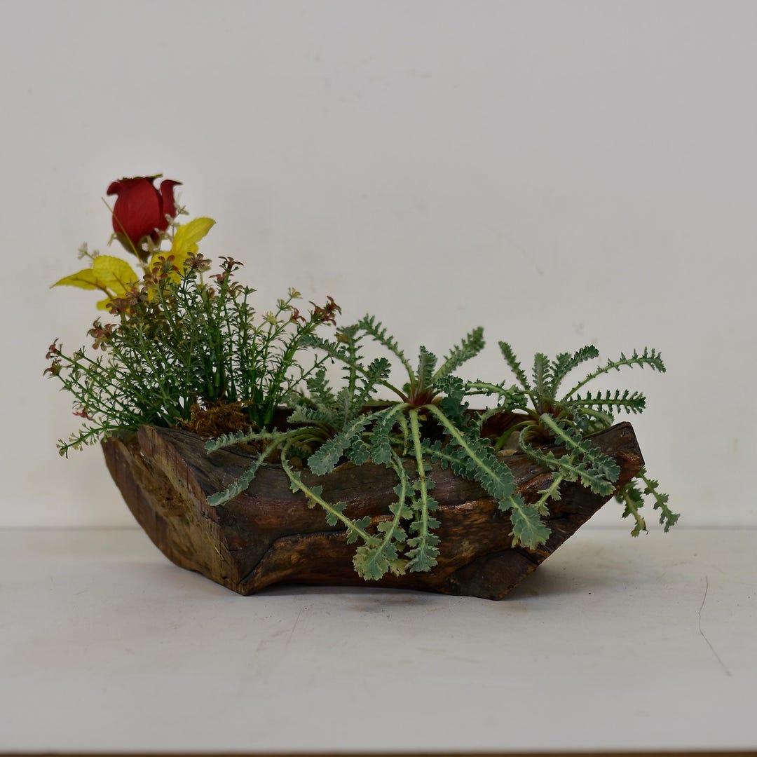 Flower Pot Wooden Garden Home Flower Pot Handmade Unique Wooden Log ...