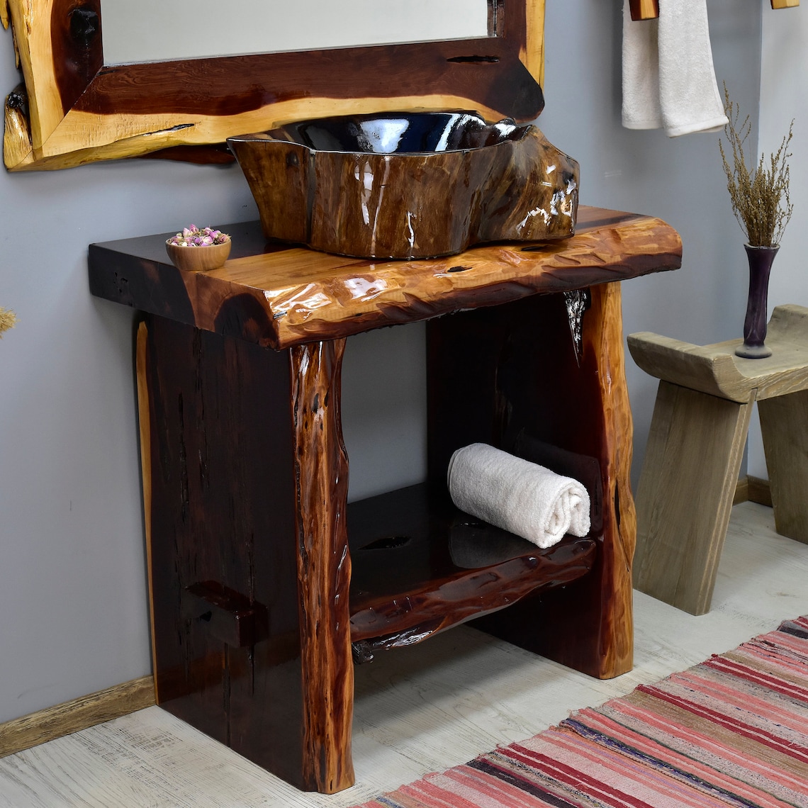 Rustic Bathroom Sink Vanity Reclaimed Wood Live Edge Vanities - Etsy