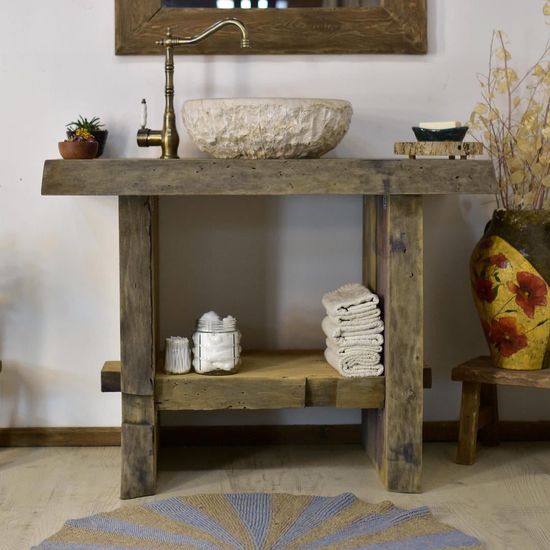 Bathroom Sink Vanity Table Medieval Walnut Wood Vanity Handmade ...